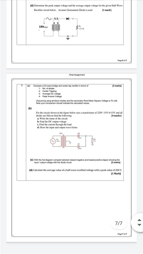 Solved D Determine The Peak Output Voltage And The Average Chegg Com