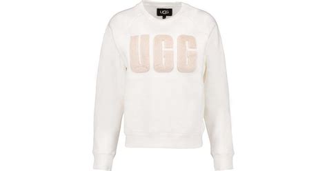 Ugg Madeline Fuzzy Logo Crewneck Sweatshirt In White Lyst