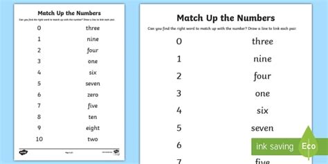 Matching Numbers To Words Worksheet Teacher Made Twinkl