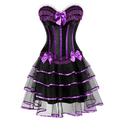 Burlesque Corset With Skirt Set Vintage Cosplay Costumes Striped Floral