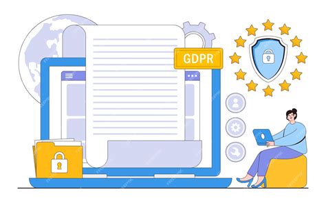 평면 Gdpr 및 사이버 보안 데이터베이스 일반 데이터 보호 규정 정보 제어 브라우저 개념 방문 페이지 웹 배너