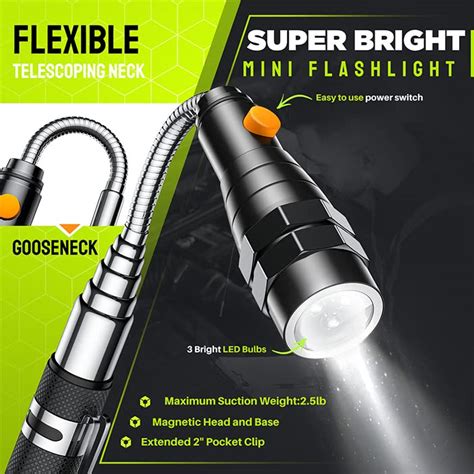 Telescoping Magnetic Pickup Tool Set Extendable Magnet Flashlight