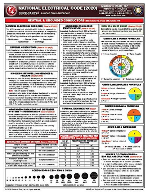 National Electrical Code Nec 2020 Quick Card For Reference