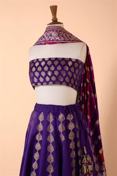 Buy Ekaya Purple Handwoven Satin Silk Lehenga With Unstitched Blouse