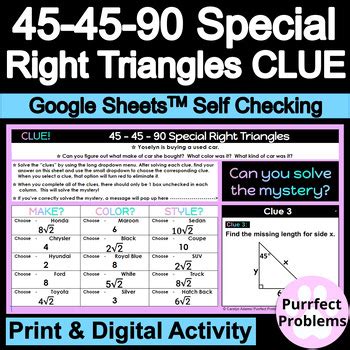 Special Right Triangles Print Self Checking Digital CLUE Activity