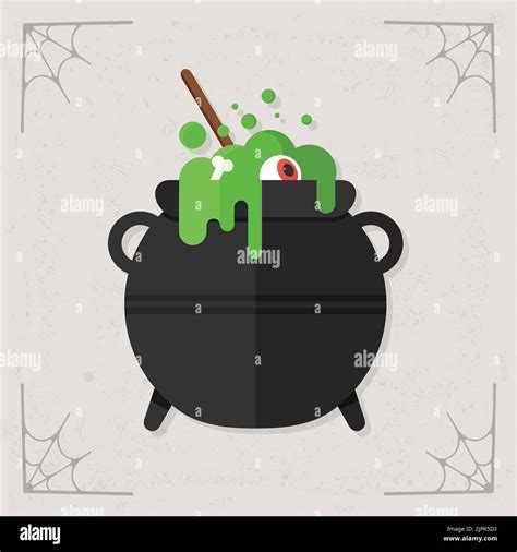Cauldron Icon Witch Cauldron With Bubbling Green Liquid Bones And Eye