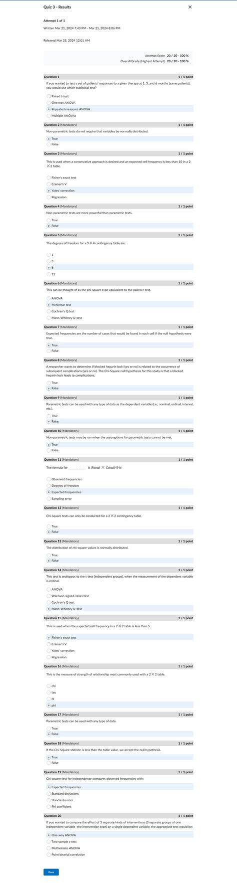 Bst322 Intro To Biomedical Statistics Quiz 3 Quiz 3 Results Attempt