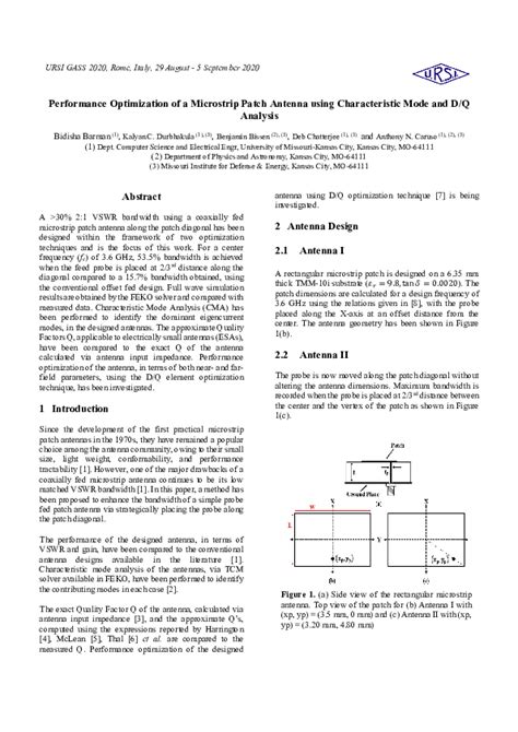Pdf Performance Optimization Of A Microstrip Patch Antenna Using Characteristic Mode And D Q