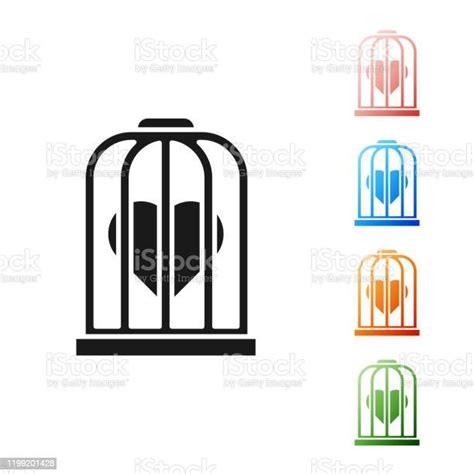 黑心在鳥籠圖示隔離在白色背景愛情標誌情人節符號設置圖示豐富多彩向量插圖向量圖形及更多可愛圖片 可愛 囚犯 幽默 Istock