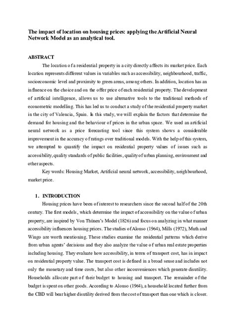 Pdf The Impact Of Location On Housing Prices Applying The Artificial