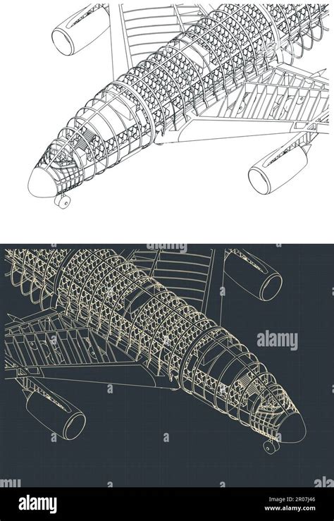 Stylized Vector Illustration Of Isometric Blueprints Of Passenger