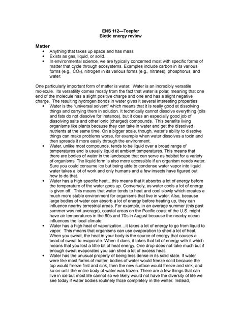 Biotic Energy Review Dr Conrad Toepfer Class Ens 112—toepfer Biotic Energy Review Matter
