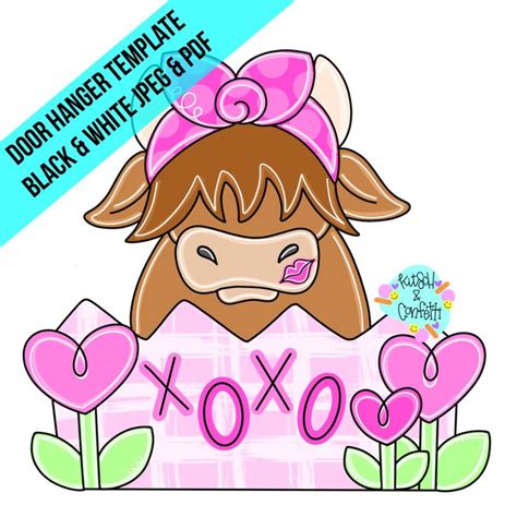 TEMPLATE Valentines Day Door Hanger Template Highland Cow Door Hanger