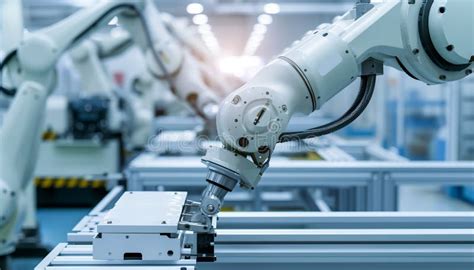 Modern Machinery In The Factory Works With Automated Robotic Arms Stock Illustration