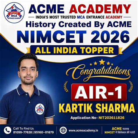 Acme Academys Air 1 In Nimcet 2026 Kartik Sharmas Success Story