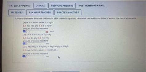 Solved Given The Reactant Amounts Specified In Each Chemical Chegg