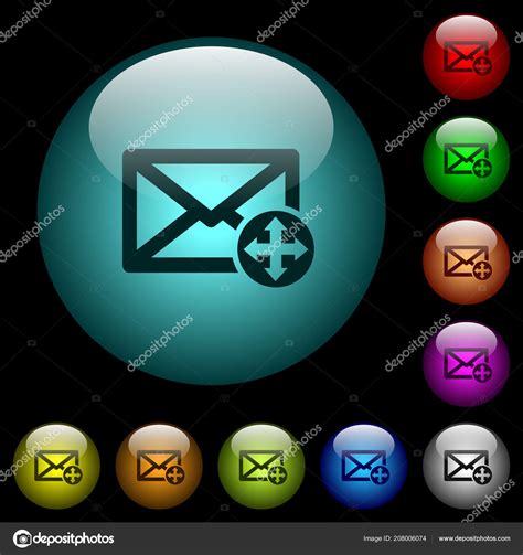 Move Mail Icons Color Illuminated Spherical Glass Buttons Black