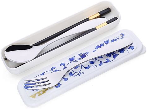 Amazon Chopsticks Spoon Fork Trio Set With Chinese Blue Hard Case