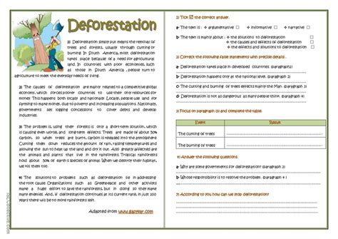 Deforestation Readin… English Esl Worksheets Pdf And Doc