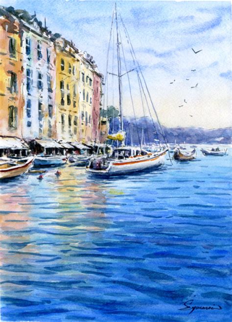 「水彩画原画 ヨットハーバー・ポルトフィーノ港 575」 By Syoumei｜アート・絵画の販売通販サイト Artmeter 国内