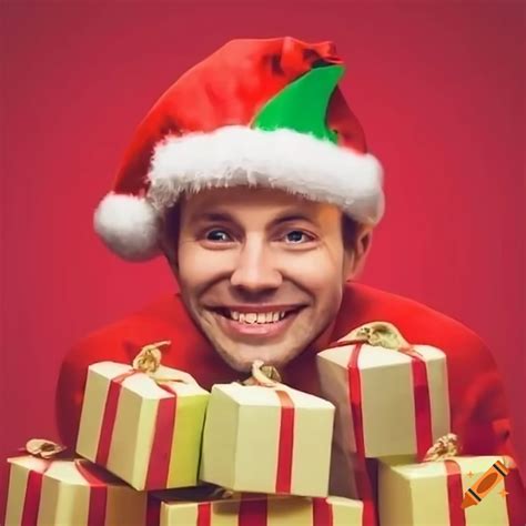 Smiling Man Surrounded By Christmas Presents