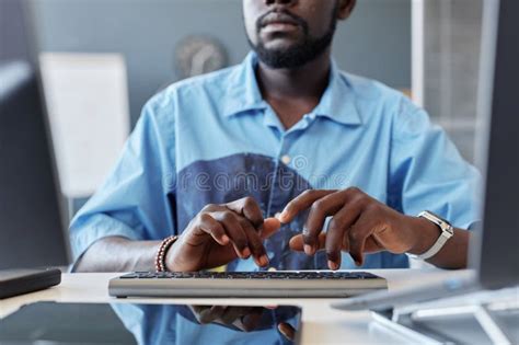 Typing On Keyboard In Modern Office Setting Stock Image Image Of