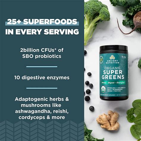 Organic Super Greens Powder With Probiotics And Enzymes 25 Servings