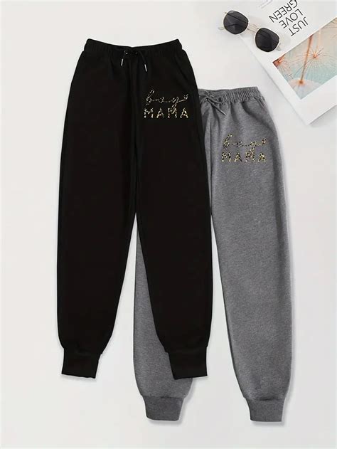 Leopard Letter Print Jogger Sweatpants Casual Drawstring Temu Australia