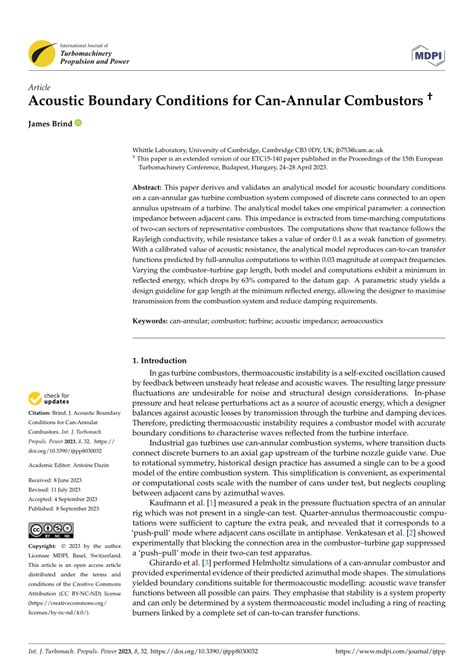 Pdf Acoustic Boundary Conditions For Can Annular Combustors