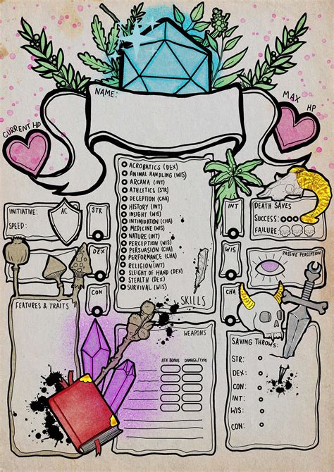 Full Colour Dnd Illustrated Character Sheet 5e Etsy