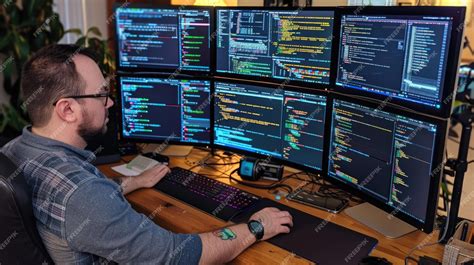 side view of software developer coding program or engineering prompt aig premium ai generated