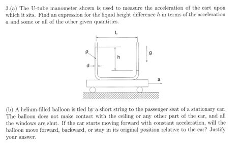 Solved A The U Tube Manometer Shown Is Used To Measure Chegg