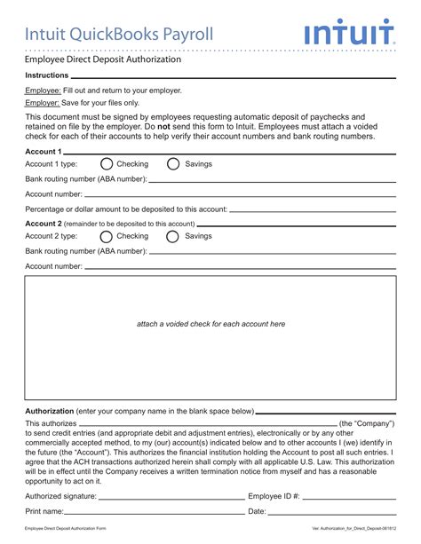 Free Intuitquickbooks Payroll Direct Deposit Form Pdf Eforms
