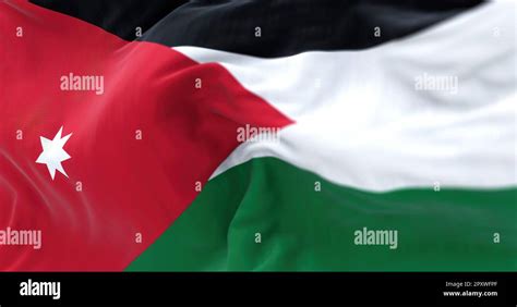 Perspective View Of The Jordan National Flag Waving Horizontal Black