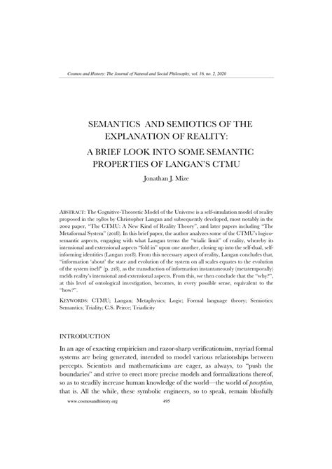 Pdf Semantics And Semiotics Of The Explanation Of Reality A Brief