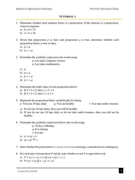Tutorial 1 Pdf Proposition Argument
