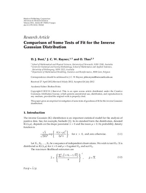 Pdf Comparison Of Some Tests Of Fit For The Inverse Gaussian Distribution