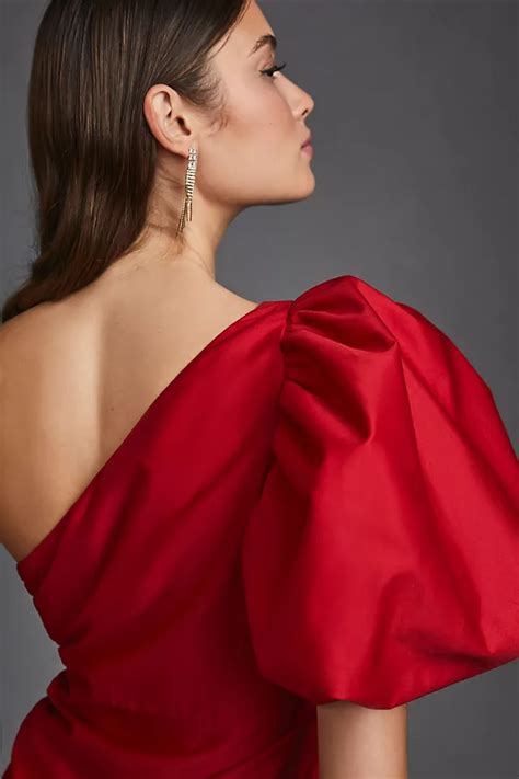 Aureta One Shoulder Puff Sleeve Dress Anthropologie