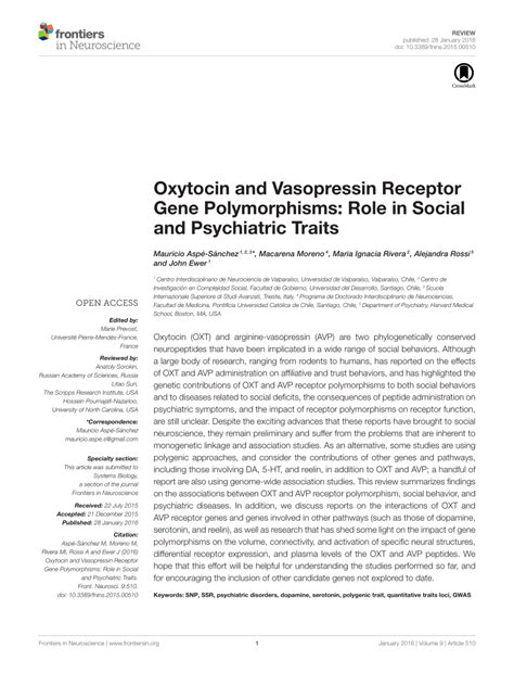 Pdf Oxytocin And Vasopressin Receptor Gene Polymorphisms Role In
