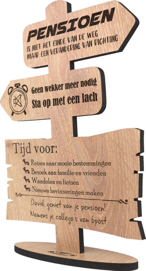 Wegwijzer Pensioen Houten Wenskaart Kaart Van Hout Gepensioneerd My