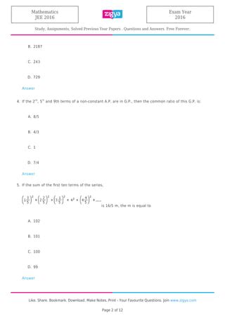 Jee Main Mathematics Solved Question Paper PDF
