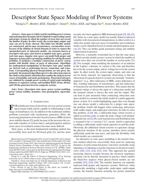 Descriptor State Space Modeling Of Power Systems Pdf System