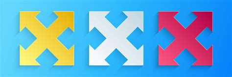 파란색 배경에서 격리된 네 방향 아이콘으로 화살표를 잘라냅니다 종이 아트 스타일 벡터 4가지 개체에 대한 스톡 벡터 아트 및 기타 이미지 4가지 개체 개념 거리