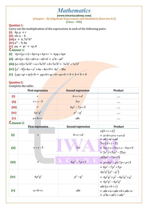 NCERT Solutions For Class 8 Maths Chapter 8 Exercise 8 3