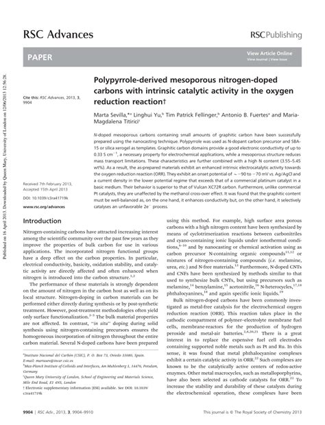 PDF Polypyrrole Derived Mesoporous Nitrogen Doped Carbons With