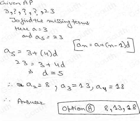 Solved Identify The Missing Terms In The Given Arithmetic Sequence 3