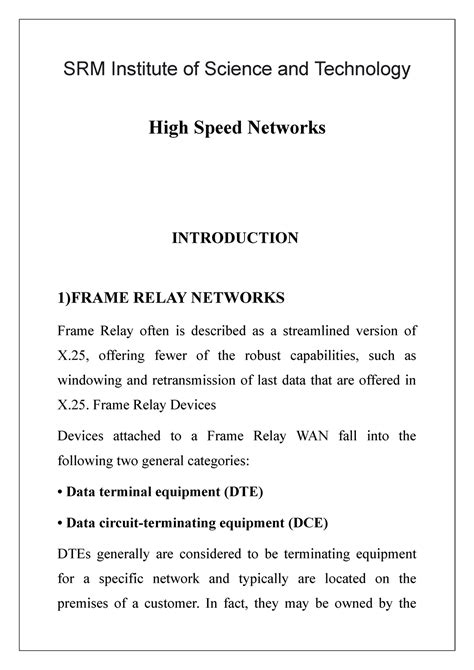 Network Lecture Notes 1 Srm Institute Of Science And Technology High Speed Networks