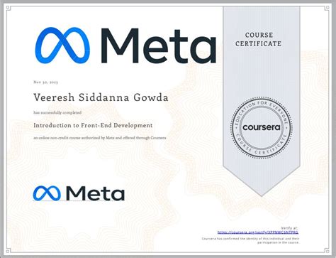 Completed The Front End Development Course By Meta Veeresh Patil