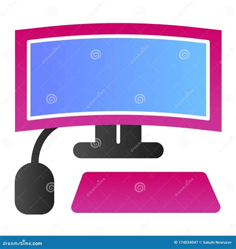 Gaming Curved Display Thin Line Icon Computer Curved Monitor Vector Illustration Isolated On