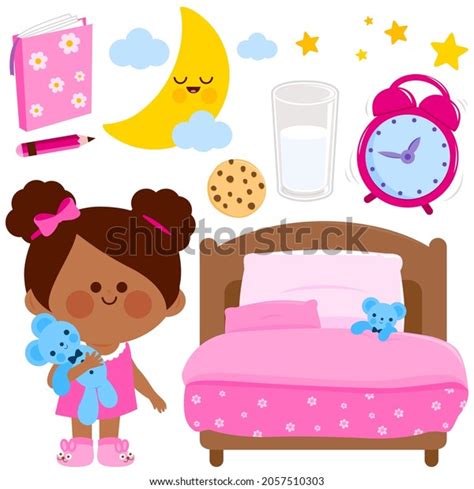 Cute Girl Getting Ready Bed Night Stock Illustration 2057510303